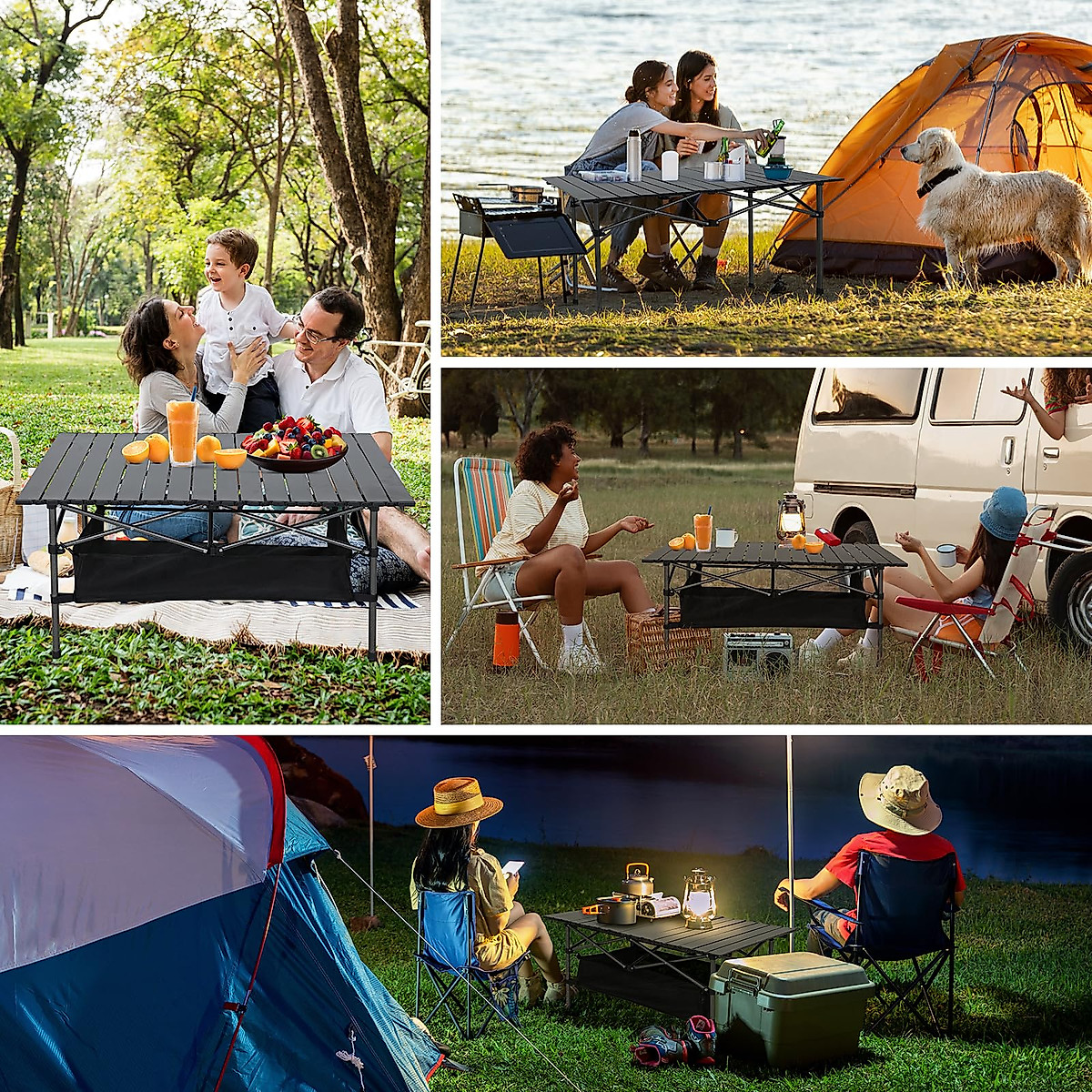 YUSING Portable Camping Table, Inch Folding Aluminum Roll Up Camp Table with Carrying Bags for Outdoor Camping, Hiking, Picnic, Beach, Fishing, Backpacking, BBQ, RV (37.8"x21.7"x18.9")