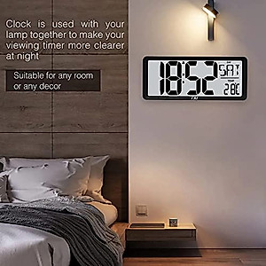 TXL Digital Wall Clock Large Display, Custom Alarm/Calendar/Count Up-Down Timer, Switchable Temp in F/C, 12/24Hr Desktop Day Clock, Battery Operated 14.17" Clock with 4.6" Digits for Gym Office-Black