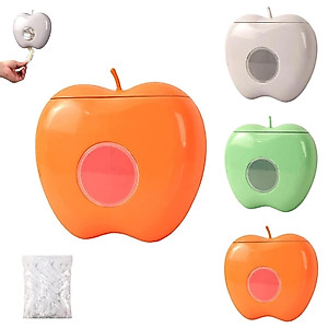 2023 Plastic Wrap Storage Box with 100 Cling Bags, Fresh Keeping Bag Storage Box, Wall-mounted Non-perforated Dust Box, Apple Shaped Removable Cling Film Shower Cap Kitchen Bathroom Dispenser (Orange)
