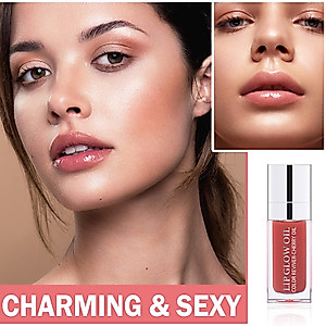 CAHIUYOA Lip Oil Hydrating Tinted Lip Oil Lip Gloss,Lip Glow Oil Lip Tint,Non-sticky Big Brush Head,Nourishing Repairing Plumping Lip Oil Lip Gloss - Rosewood