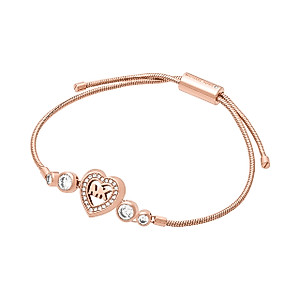 Michael Kors Womens Rose Gold-Tone Heart Link Charm Bracelet, One Size