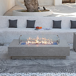 Elementi Plus Riviera Natural Gas Fire Pit for Outside Outdoor Fire Pit Table Smokeless Firepit Concrete Rectangular Fire Table Patio Heater Fireplace 60000 BTUs - Light Grey, 60 x 31.9 Inches