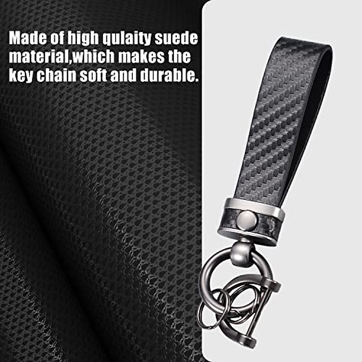 JDDRY Carbon Fiber Style Car Keychain Microfiber Leather Key Chain,Universal Key Chains for Key Fobs for Men and Women,360° Rotatable Swivel, Anti-Lost D-Ring, 2 Keyrings(Carbon Fiber Black,1Pack)