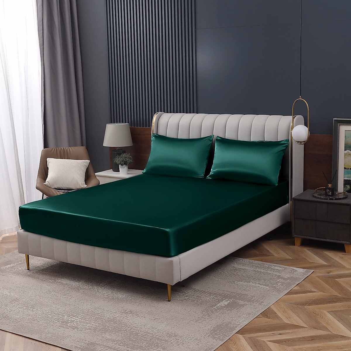 Homiest Blackish Green Satin Pillowcase for Hair and Skin, King Size Pillow Covers Luxury & Ultra Soft Pillow Cases Set of 2, Cooling Pillowcovers with Envelope Closure, Anti Wrinkle, 20 x 40 Inch