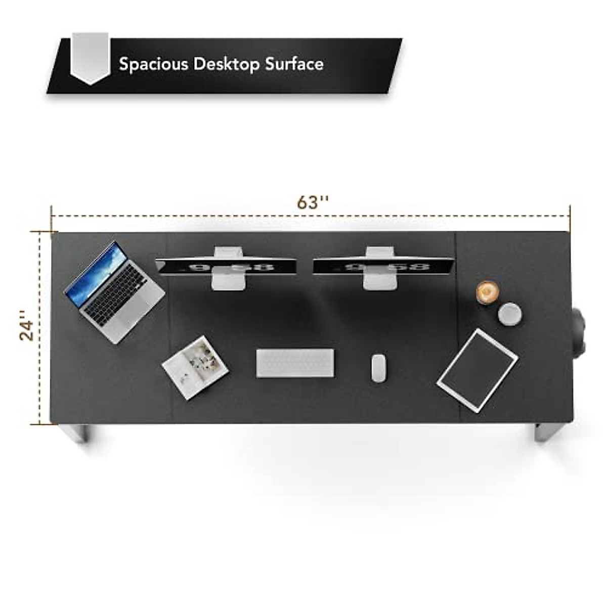 SANODESK Office Computer Desk 63 inch Study Writing Table Desk for Home Office, Gaming Computer Desk with Headphone Hook, Modern Simple Style, Black