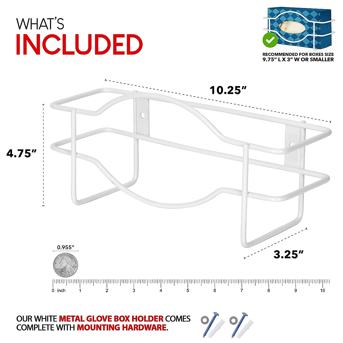 Stock Your Home (White) Metal Single Gloves Dispenser, Tissue Box Shelf, Glove Box Holder Wall Mount, for Kitchen, Cleaning Closet, Lab, Exam, Office