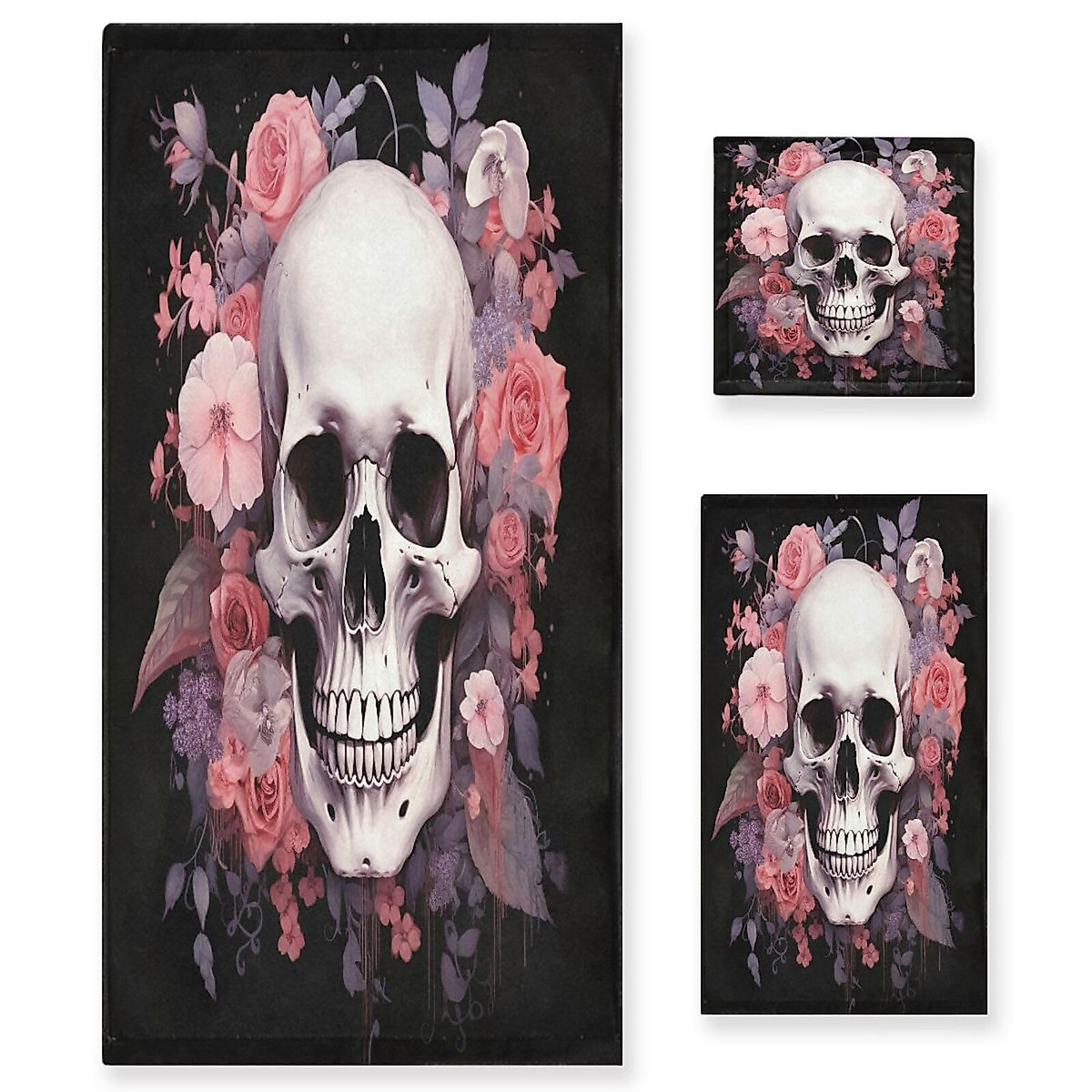 Flradish Halloween Skull Towels 3 Pack Bath Towels for Bathroom Set Soft Cotton Highly Absorbent Lightweight & Quickdry Towel Set 1 Bath Towel,1 Hand Towel,1 Washclothe