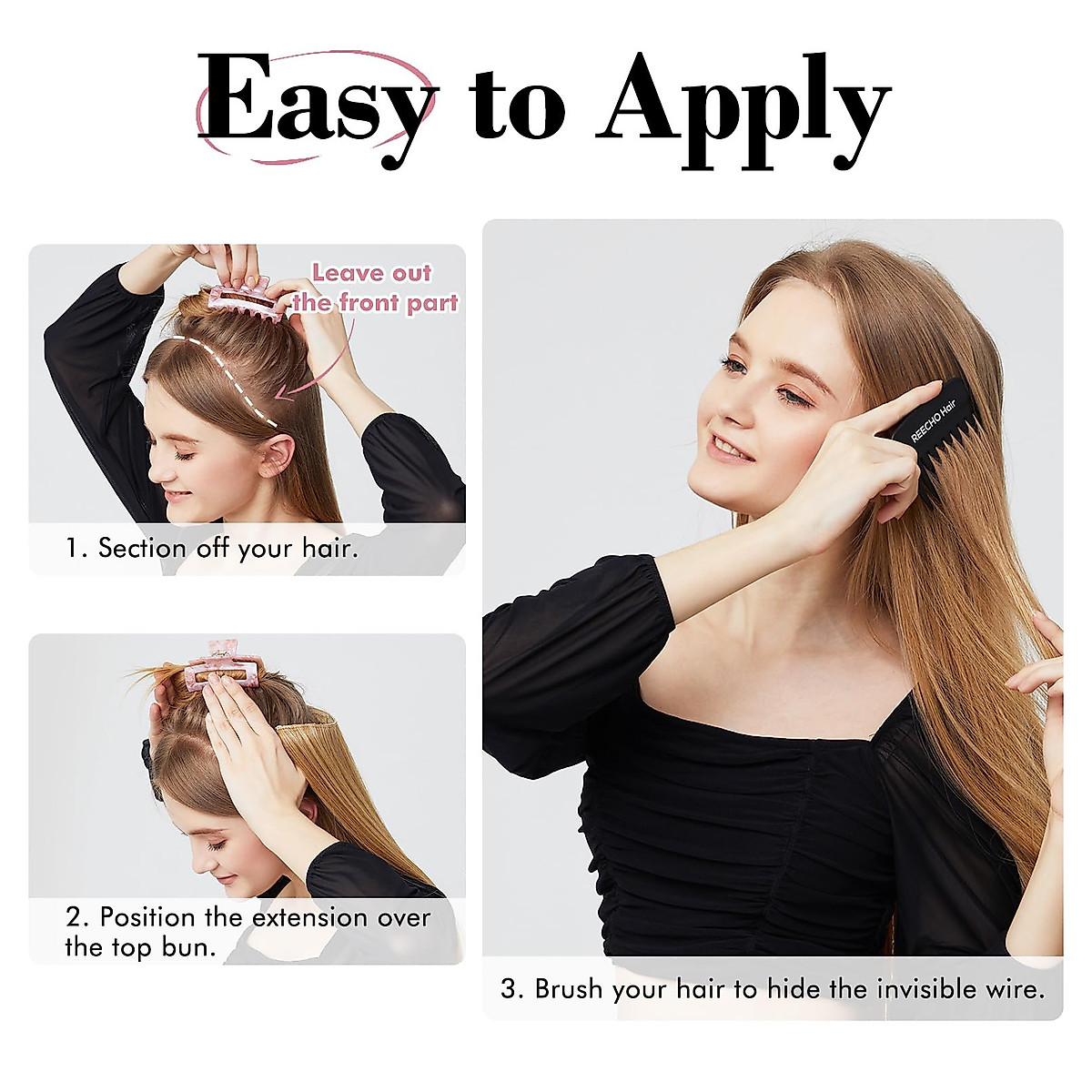 REECHO 20" Invisible Wire Hair Extensions with Transparent Headband Adjustable Size Removable Secure Clips in Curly Wavy Secret Hairpiece for Women - Dark Brown with Caramel Highlights