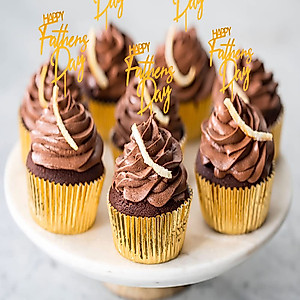 Father's Day Cake Topper, 10pcs Acrylic Happy Father's Day Cupcake Topper for Birthday Father's Day Cake Party Decoration Supplies