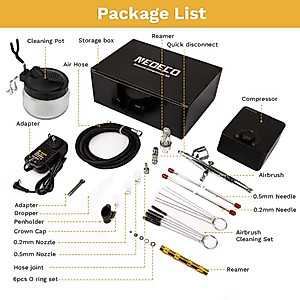 NEOECO Upgraded 30PSI Airbrush Kit, Multi-Function Action Cutaway Handle Airbrush Set with Compressor Cleaning Pot for Make up,Art Painting,Cake,Manicure, Spray Model (Airbrush kit with Cleaning Pot)