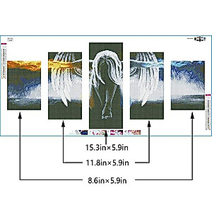 DIY 5D Diamond Art Kits for Adults,Fire Water Angel Magic Wings 5 Piece Multi Full Drill Diamond Embroidery Kit Home Office Wall Art Decor Paint by Numbers 17.7x37.4 inch