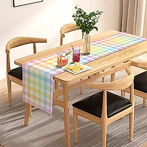 Pudodo Easter Buffalo Plaid Check Table Runner Spring Holiday Farmhouse Fireplace Kitchen Dining Room Home Party Decoration (13" x 72")