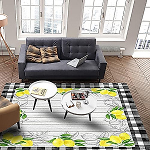 AmbeHome Large Area Rug 5' x 7' Bedroom Rugs, Lemon Runner Rug Non Slip Kitchen Rug Washable Floor Carpet Mat for Living Room Bathroom Outdoor Summer Farmhouse Wooden Grain Checkered