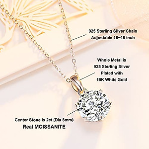 SecreTalk Heart Moissanite Pendant Necklace 2CT 18K White Gold Plated Silver D Color Ideal Cut Diamond Necklace for Women with Certificate of Authenticity (Classic 6P)