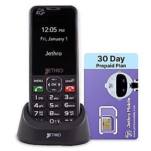 Jethro SC490 4G LTE Cell Phone for Seniors with Unlimited Talk & Text Prepaid (30 Days)