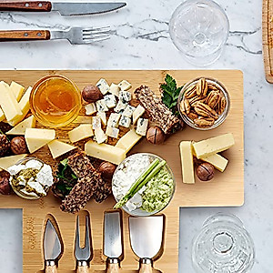 BIGTREE Bamboo Cheese Board and Knife Set, Charcuterie Board Serving Tray, Wine Meat Cheese Platter
