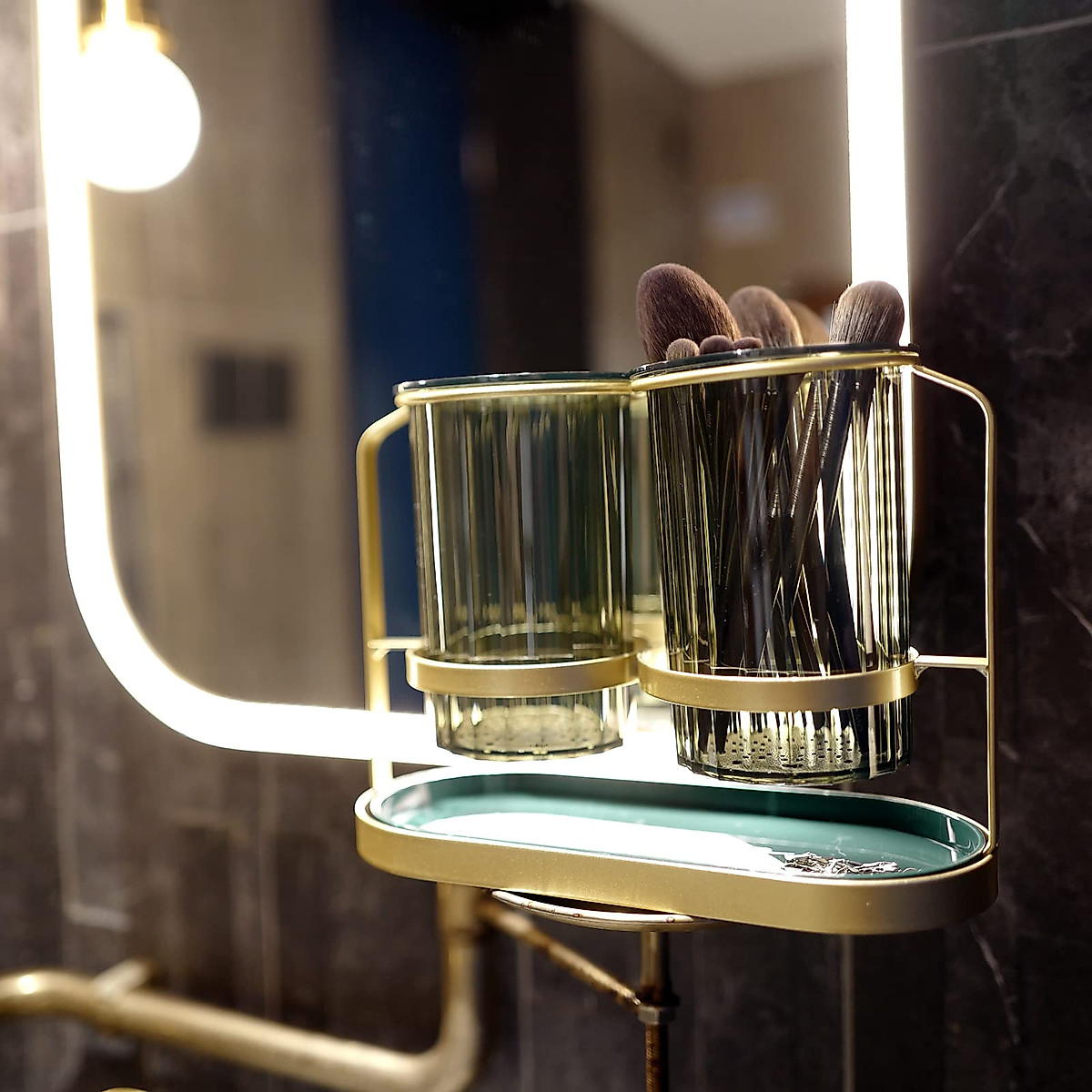 Kitchen Utensil Caddy, Plastic Draining Chopstick Cage Silverware Caddy for Party, Utensil Holder Flatware Caddy Cutlery Storage Organizer for Kitchen Decor and Countertop, Gold & White