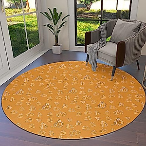Fall Thanksgiving Round Area Rug 5ft,Washable Outdoor Indoor Carpet Runner Rug for Bedroom,Kitchen,Living Room,Office,Area+Rug Large Bath Door Desk Floor Mat Minimalist Geometry Autumn Pumpkins
