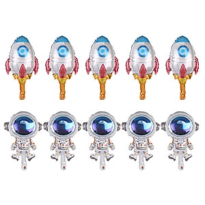 NOLITOY Astronaut Aluminum Balloon 10pcs Foil Mylar Balloon Rocket Foil Balloons for Kids Birthday Space Themed Party Decoration