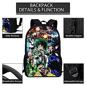 mfiwena Japanese Anime Backpack Set for Boy Girl, Polyester Bookbag set with Lunch Bag Multifunction 3-in-1 Bag for Teen
