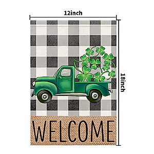 Welcome St Patricks Day Garden Flag 12x18 Inch Double Sided Burlap, Truck Lucky Shamrocks Sign Farmhouse Yard Outdoor Decor DF185