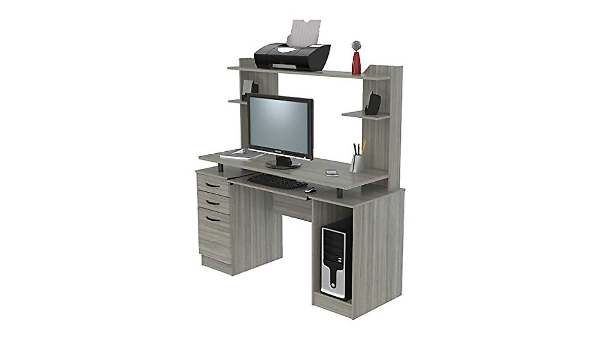 Inval Computer Work Center with Hutch in Smoke Oak – Stylish ...