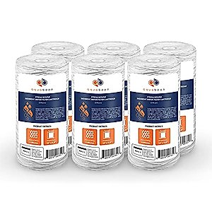 Aquaboon 5 Micron 10" x 4.5" String Wound Sediment Water Filter Cartridge | Whole House Sediment Filtration | Compatible with 84637, WPX5BB97P, PC10, 355214-45, 355215-45, WP10BB97P WP5BB97P 6-Pack