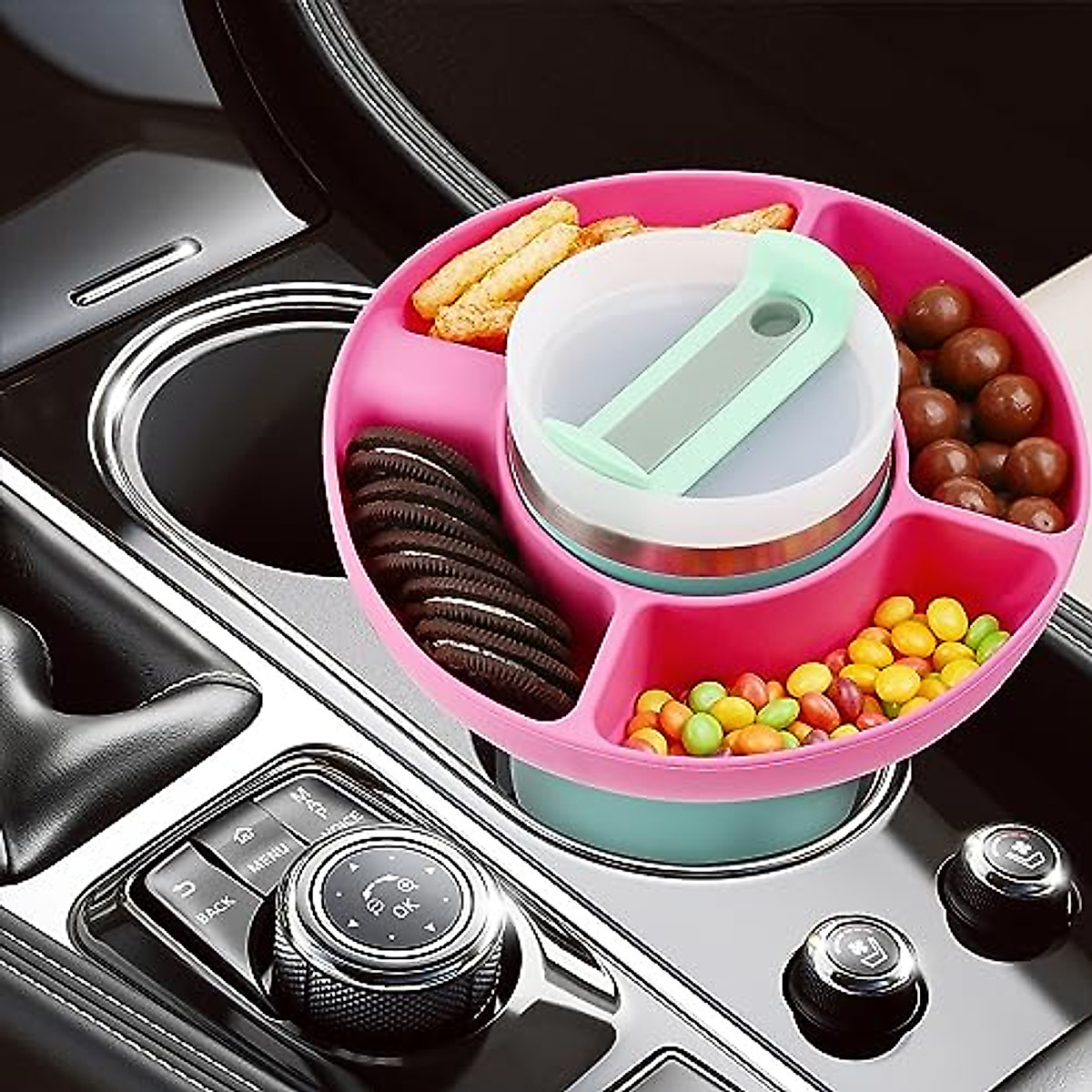 YUBIRD Snack Ring for Stanley Cup, Snack Tray for Stanley Cup 40 Oz, Silicone Snack Bowl Compatible with Stanley 40 Oz, Snack Holder for Stanley Cup (Pink)