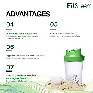 Fit & Lean Meal Shake Meal Replacement with Protein, Fiber, Probiotics and Organic Fruits & Vegetables, Cookies and Cream, 1lb, 10 Servings Per Container