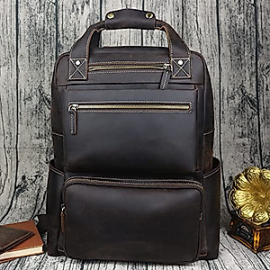 Leather Backpack for Men,Travel Backpack Men Laptop Backpack Trolley Sleeve,Rucksack Men Fits 15.6 Inch Notebook,Brown (Classic Black)