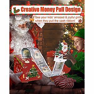 Thosefun Christmas Party Favors Money Box for Cash Gift Pull, THOSEFUN Surprise Box Gift Box for Money with 50 Bags, Money Gift Boxes for Cash Gift Ideas for Women Kids Girls Boys (Santa Tree)
