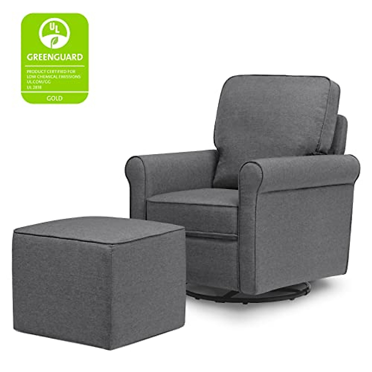 DaVinci Maya Upholstered Swivel Glider and Ottoman in Shadow Gray, Greenguard Gold Certified
