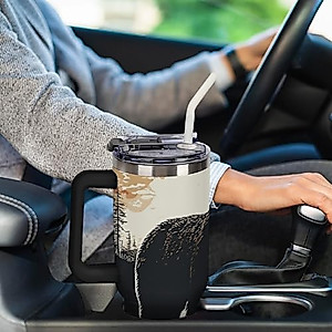 LLUTSNTH 40 Oz Vacuum Tumbler with Black Handle Leakproof Insulated Tumbler Bear Silhouette Stainless Steel Travel Mug with Lid And Straw Coffee Cup Cute Water Bottles Cup Holder Friendly