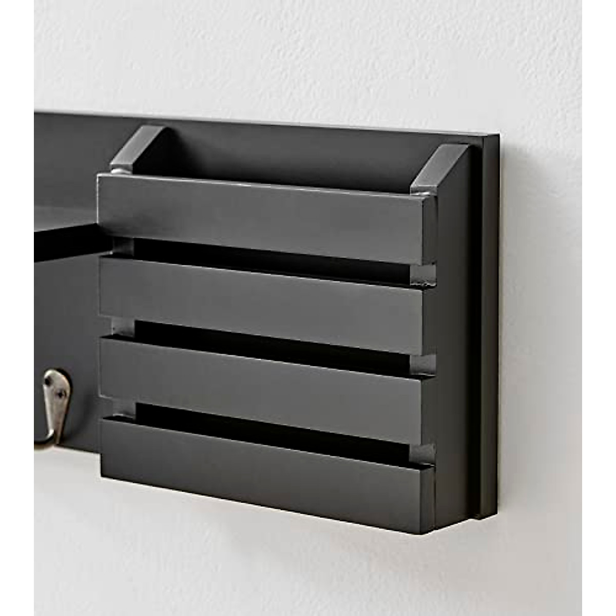 Danya B. Entryway Utility Wall Shelf with Pocket and Hanging Hooks (Black)