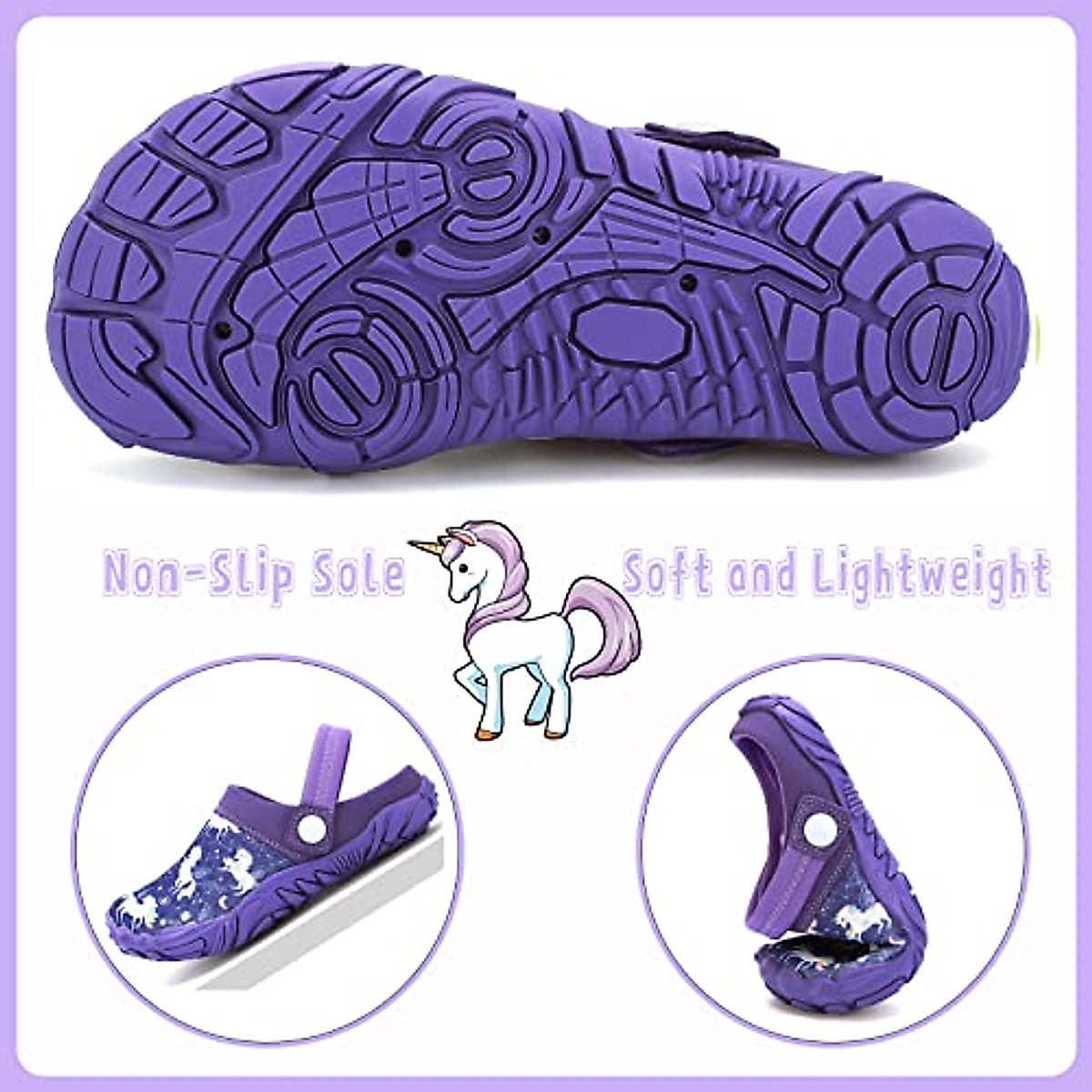 Kids Clogs Sandals Barefoot Shoes Boys Girls Beach Slippers Lightweight Outdoor Summer Water Shoes Purple Unicorn 4.5