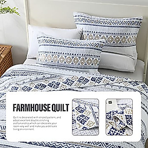 Y-PLWOMEN Quilt King Size 100% Cotton Boho King Quilt, Navy Boho Quilt Sets King, Lightweight Bohemian King Size Bedspreads for All Season, 3 Piece