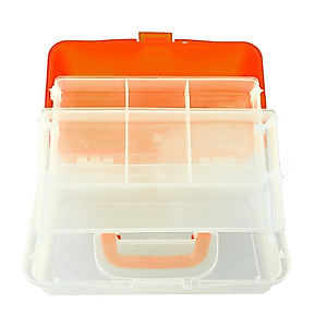 Three-Layer Clear Plastic Storage Box, Craft Organizer Folding Craft Organizer with Handle Organizer Box for Sewing Art and Cosmetic(Orange)
