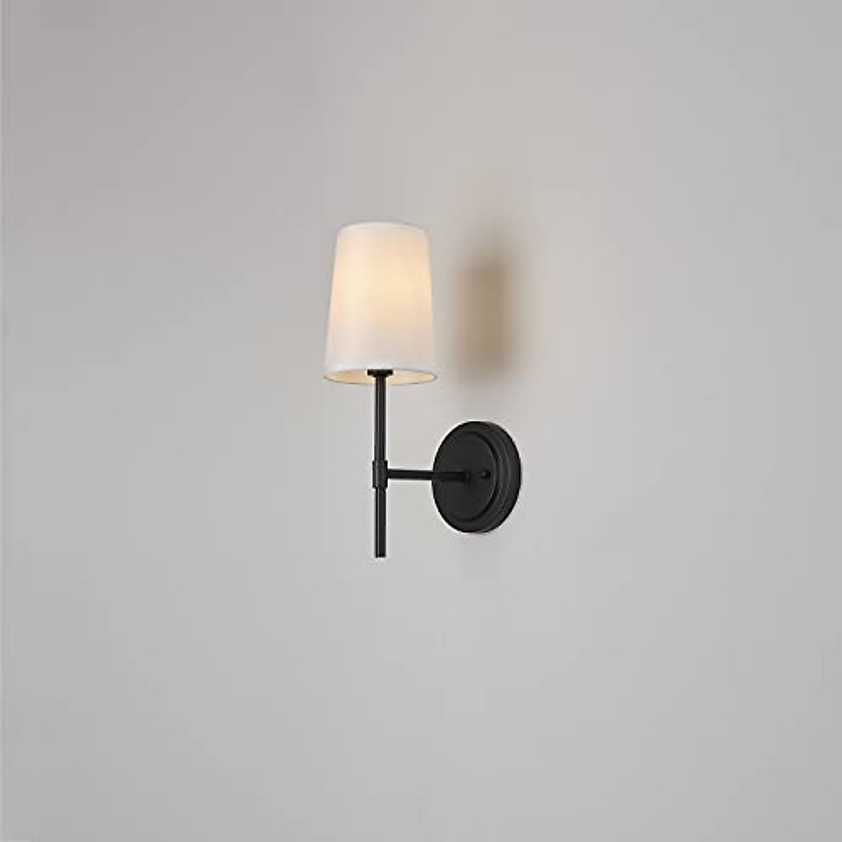 Globe Electric 51859 1-Light Wall Sconce, Matte Black, White Fabric Shade, Wall Lighting, Wall Lamp Dimmable, Wall Lights for Bedroom, Kitchen Sconces Wall Lighting, Home Décor, Bulb Not Included