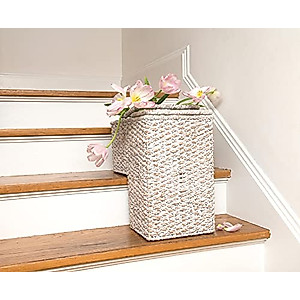 Creative Co-Op Woven Bankuan Rope Stair Basket with Handles, Whitewash Finish