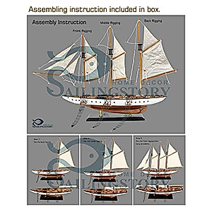 SAILINGSTORY Wooden Sailboat Model Ship Sailboat Decor 30" Schooner Atlantic 1:50 Scale Replica Navy and Walnut Antique Finish