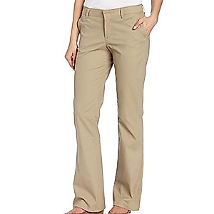 Dickies Women's Flat Front Stretch Twill Pant Slim Fit Bootcut, Desert Sand, 6