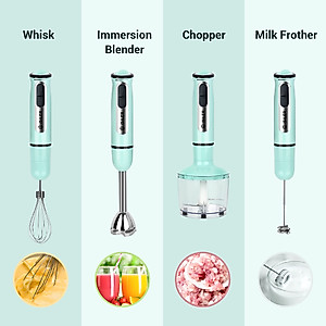 Immersion Hand Blender, ISILER 5-in-1 500-Watt Multi-Purpose Stick Blender with 860ml Food Chopper, 600ml Container, Milk Frother, Egg Whisk, 8-Speed for Puree Infant Food Smoothies Soups