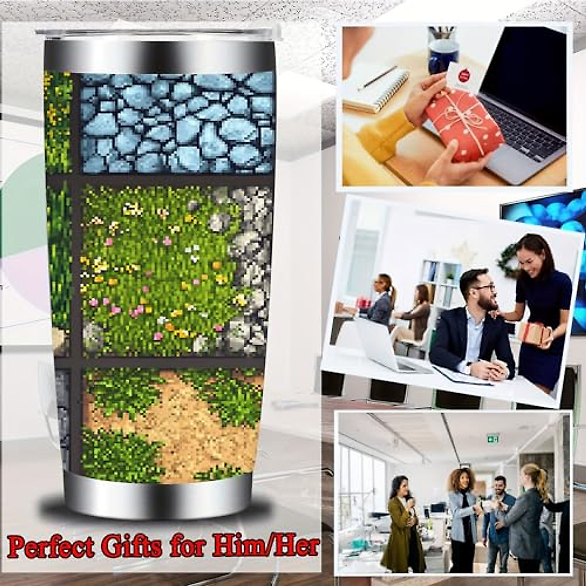 FOCIUZTA 20oz Pixel Art Tumbler with lid, Travel Coffee Cup, Ideal for Easter, Gaming Enthusiast, Mother Day, and birthday gifts