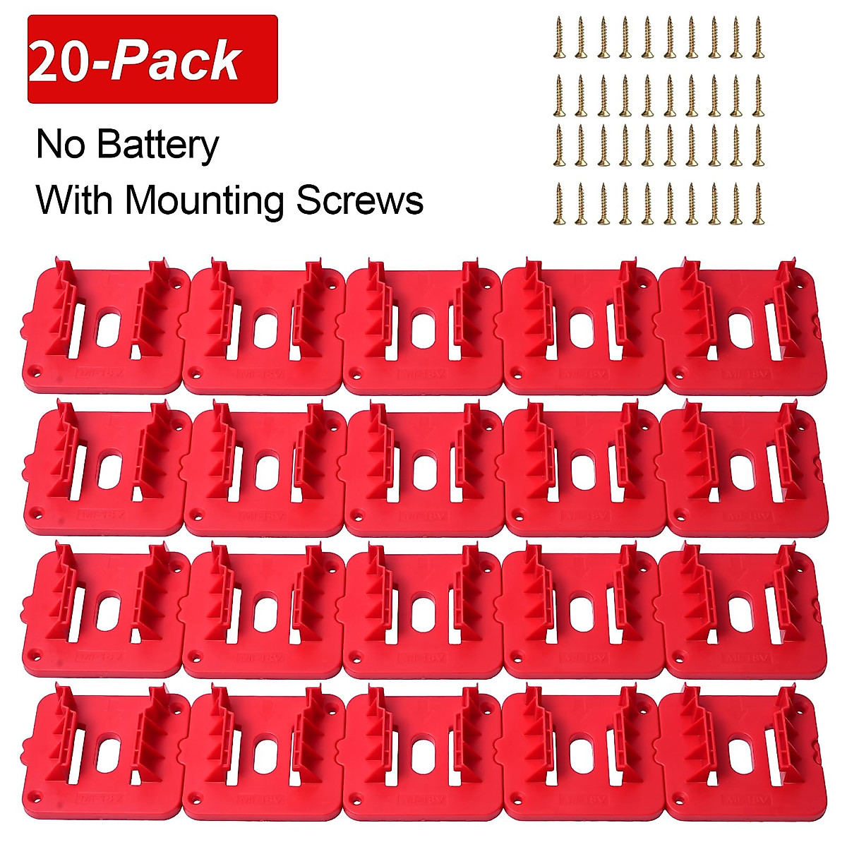 KETTKEL 20pack Milwaukee M18 Battery Holder,Wall Mount 18v Milwaukee Battery Storage Case Tool Holder For Shelf Work Van Toolbox