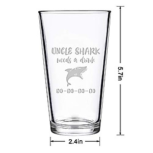 Funny Uncle Beer Glass 15Oz - Uncle Shark Beer Pint Glass, Beer Pint Glass for Uncle, New Uncle, Unique Gifts for Christmas, Birthday, Fathers Day, Thanksgiving, White Elephant from Nephew, Niece