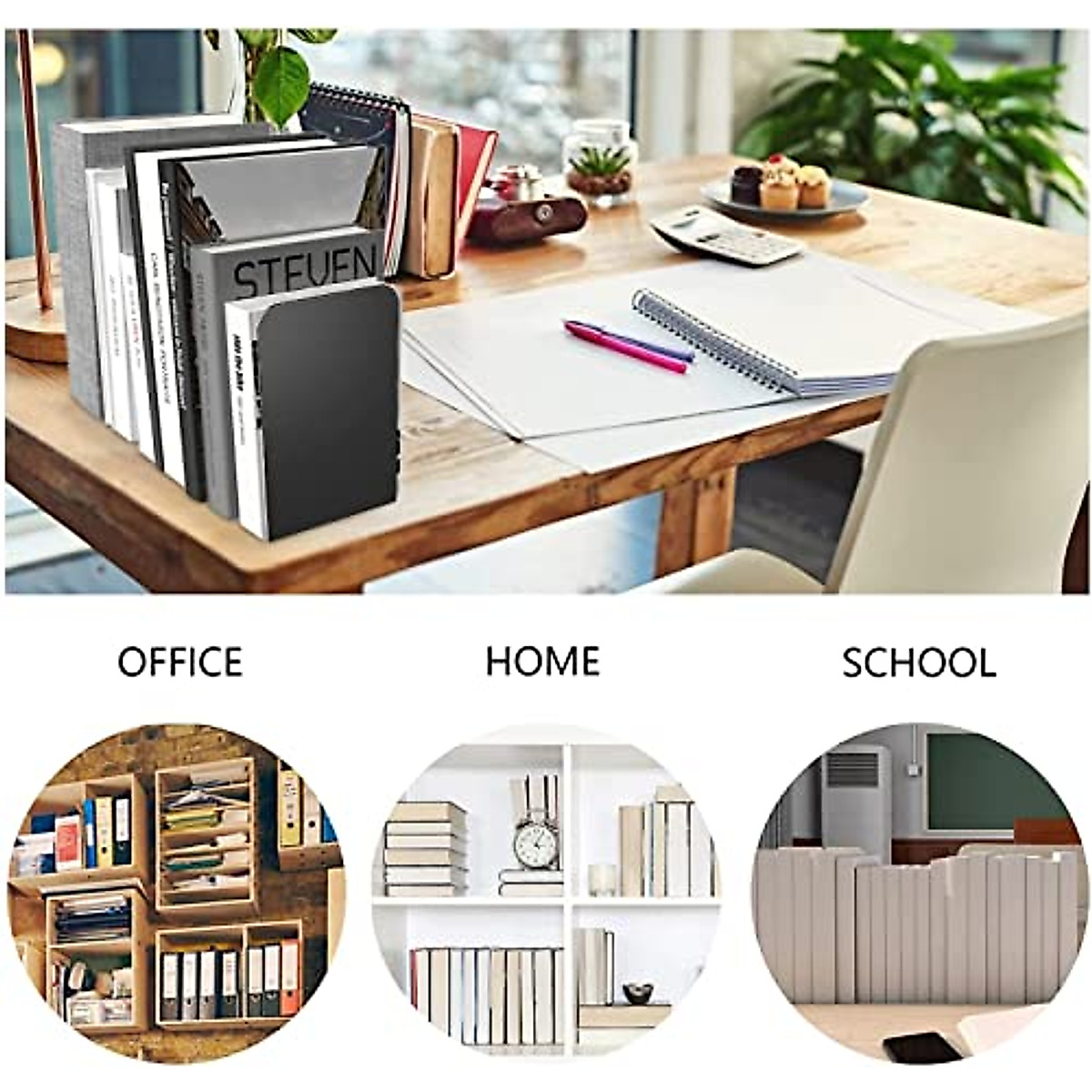 Book Ends, DRLIFE Bookends for Shelves Premium Book Ends for Heavy Books, Book Shelf Holder Home Decorative for Books, Movies, CDs, Video Games, Metal Bookends Black (4 Pairs/8 Pieces)