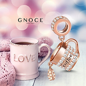 GNOCE Rose Gold Coffee Cup Pendant Charms for Bracelet/Necklace 925 Sterling Silver Dangle Charms For Women Mom Daughter Wife Jewelry Gift