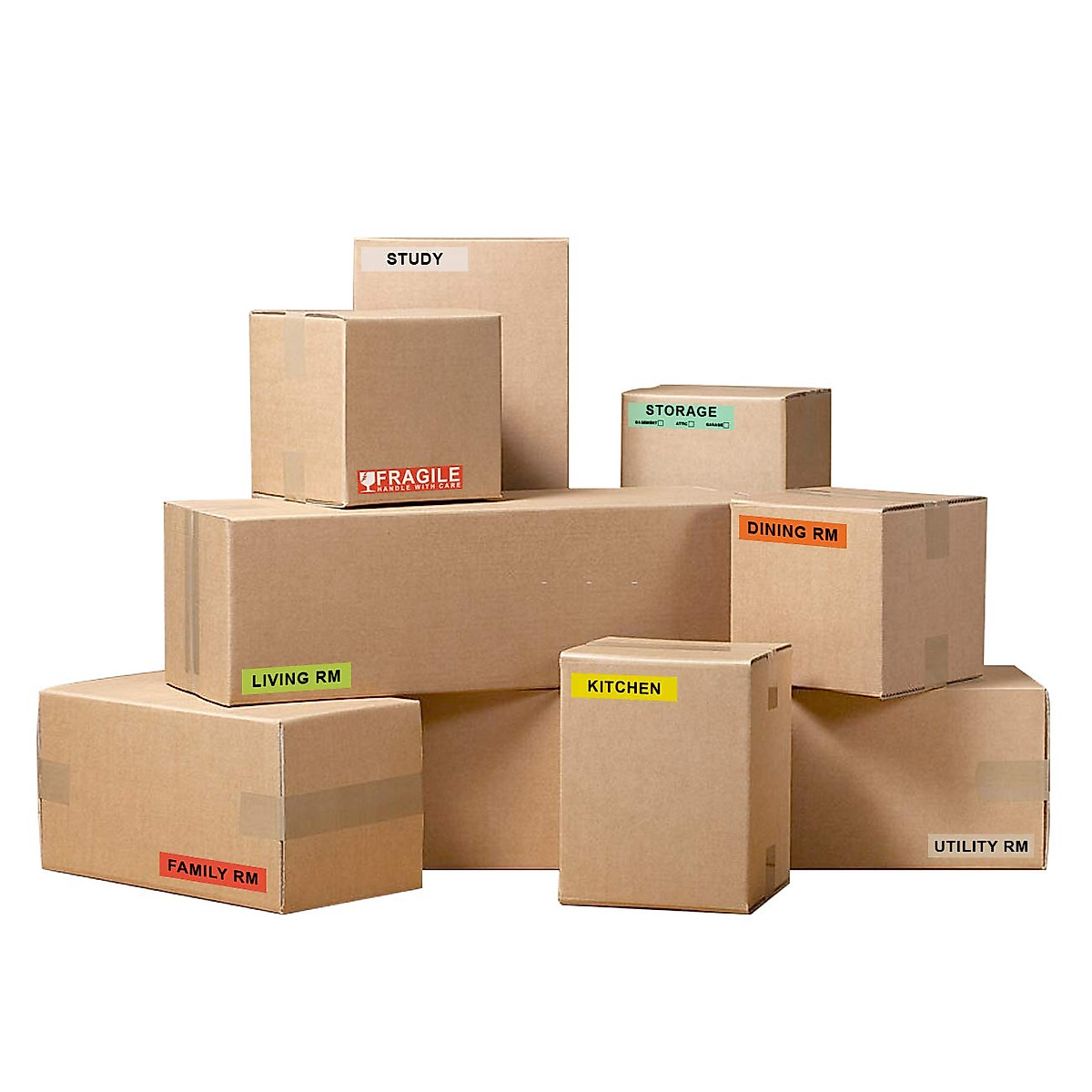 Printholic 960 Count Home Moving Labels,16 Rolls Different Color Coding Moving Labels for Boxes Stickers + Fragile Moving Stickers + 1 Blank Label roll is for Customized use-Moving-Labels