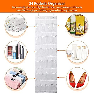 KOCASO Over the Door Shoes Rack 24-Pocket Crystal Clear Organizer 6-Layer Hanging Storage Shelf for Shoes Slippers Small Toys Closet Cabinet