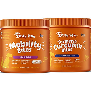 Zesty Paws Glucosamine for Dogs - Hip & Joint Health Soft Chews with Chondroitin & MSM + Turmeric Curcumin for Dogs - with 95% Curcuminoids for Hip & Joint